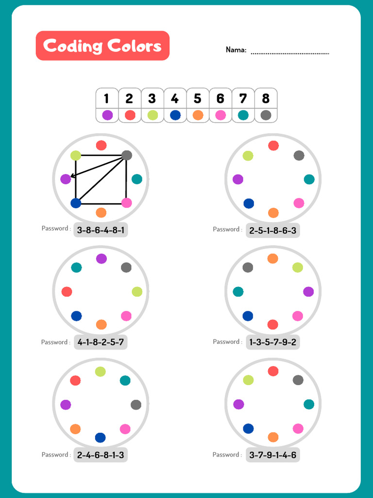 Coding Colors Worksheet Numbers Password Attention Increasing Algorithm ...