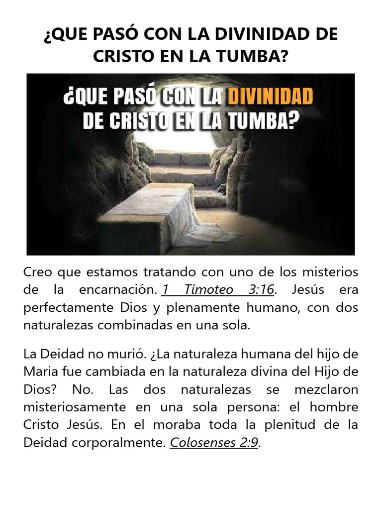 Que Pasó Con La Divinidad de Cristo en La Tumba | PDF