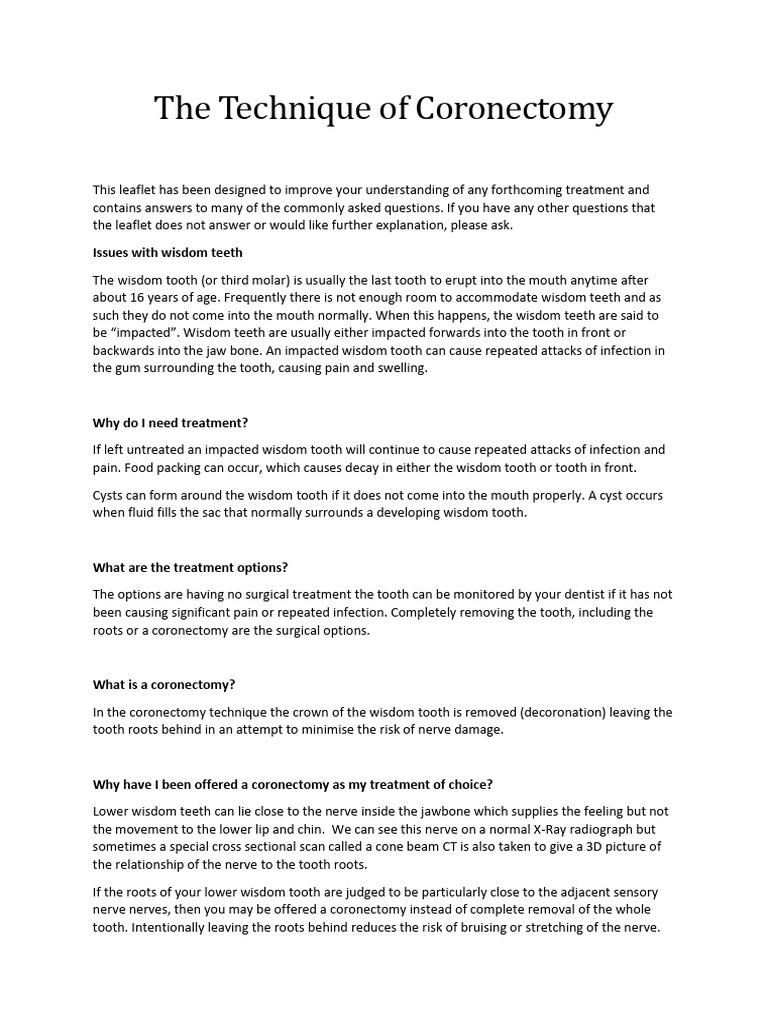 Coronectomy Pil Geoff Chiu Edited | PDF | Medical Specialties | Dentistry