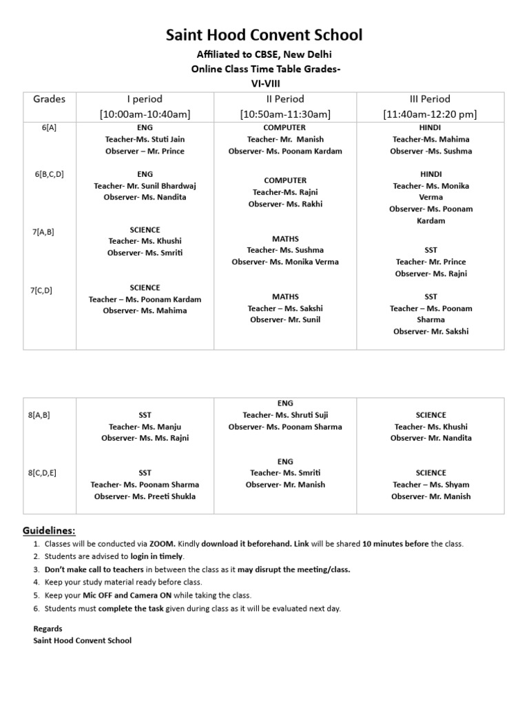 Teachers Time Table For Online Classes Vi Viii Pdf Chess Theory Chess 2928