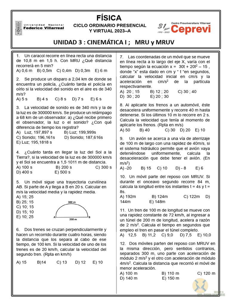 Ejercicios de Cinemática: MRU y MRUV | PDF | Velocidad | Aceleración