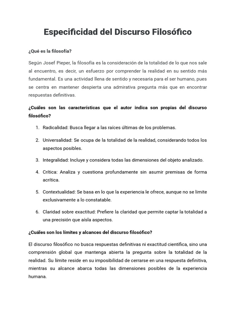 Características del Discurso Filosófico | PDF | Realidad | Existencia