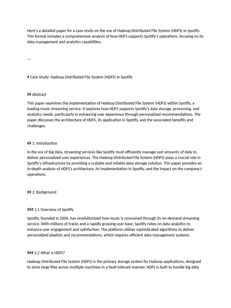 Spotify Case Study Report | PDF | Apache Hadoop | Spotify