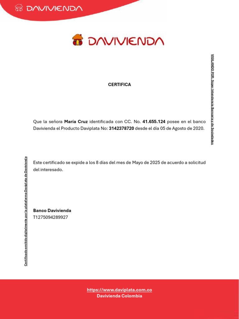 Certificado Daviplata | PDF