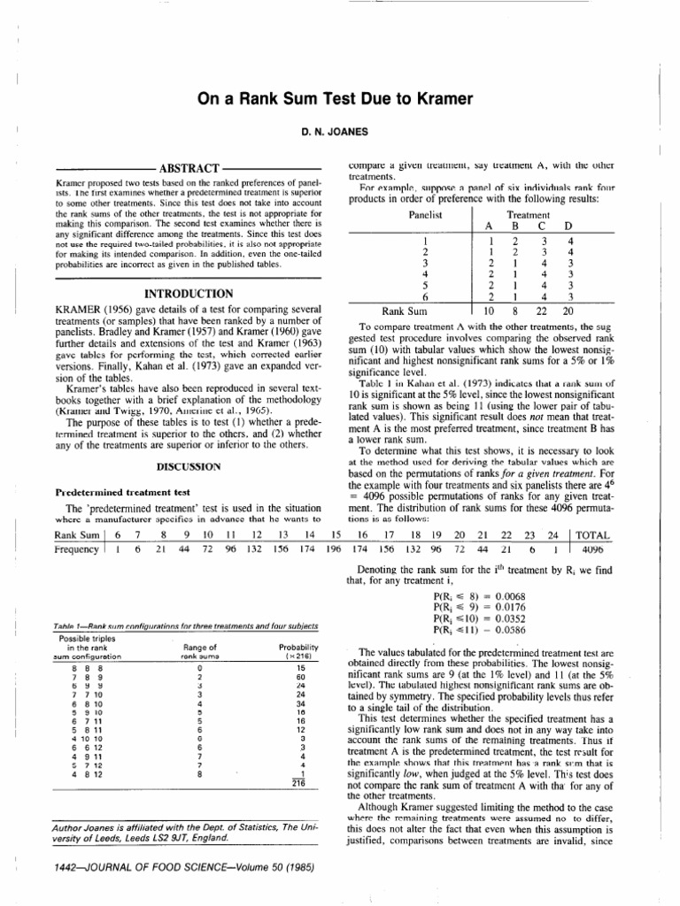 On A Rank Sum Test Due To Kramer | PDF | Mann–Whitney U Test ...