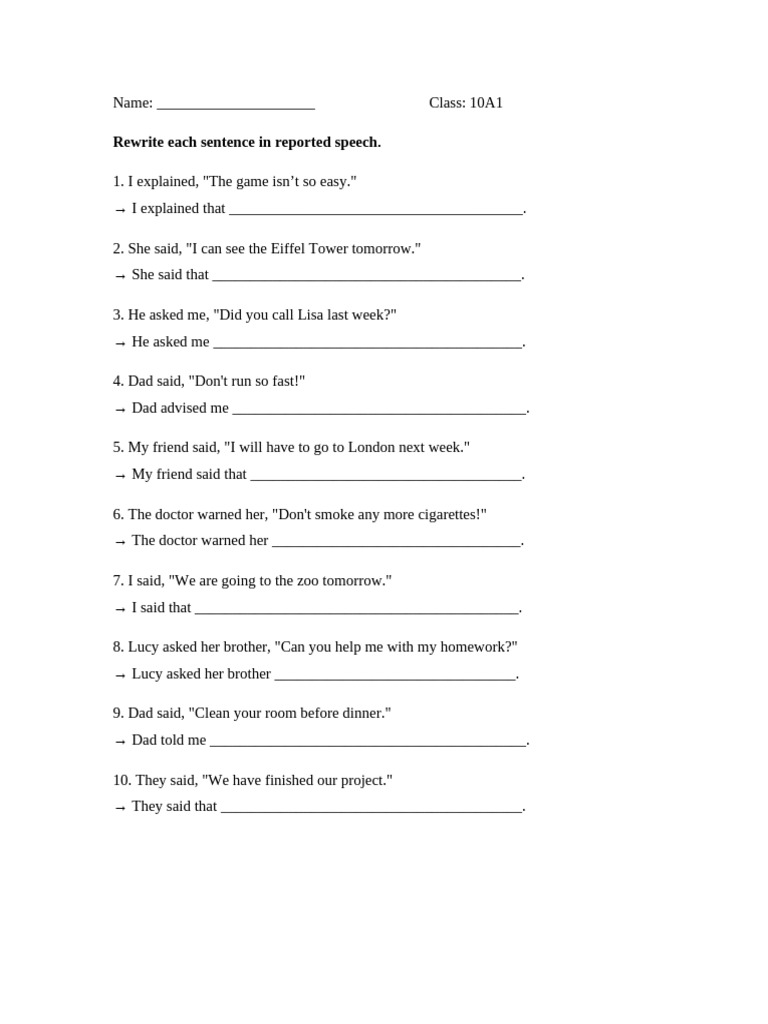 Reported Speech Practice | PDF