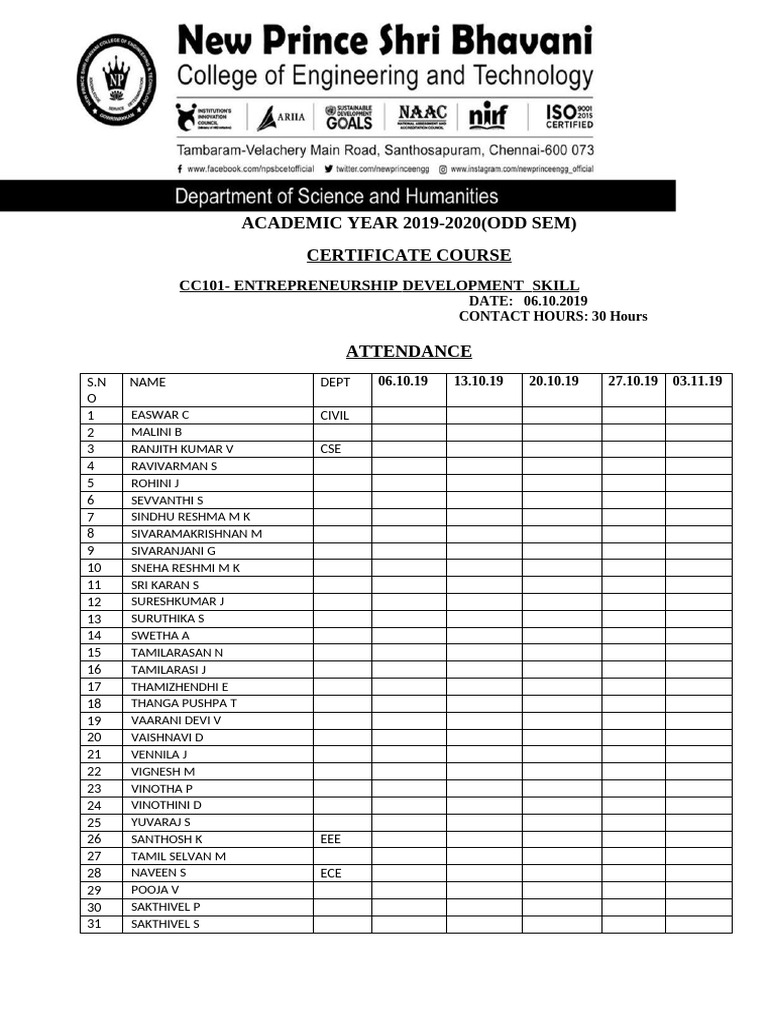 Attendance Sign | PDF