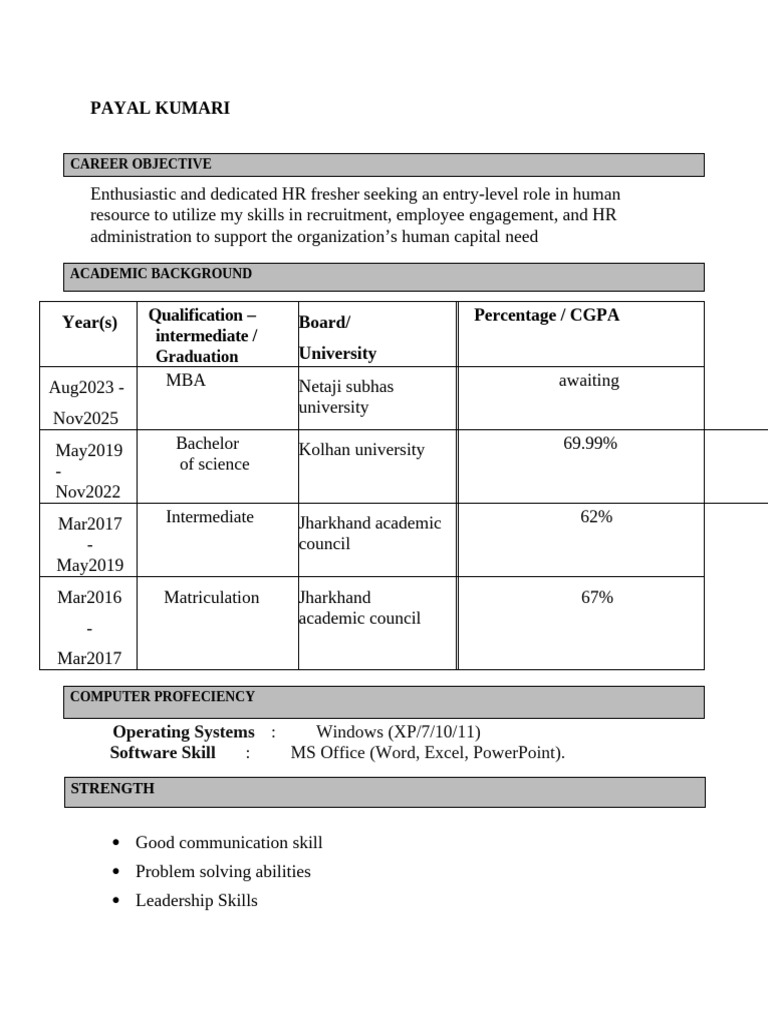 Payal Kumari Resume | PDF