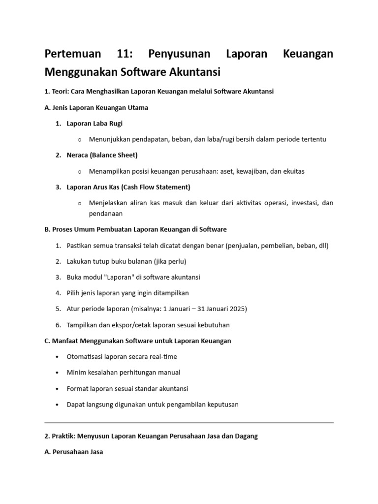 Pertemuan 11 - Penyusunan Laporan Keuangan Menggunakan Software Akuntansi | PDF