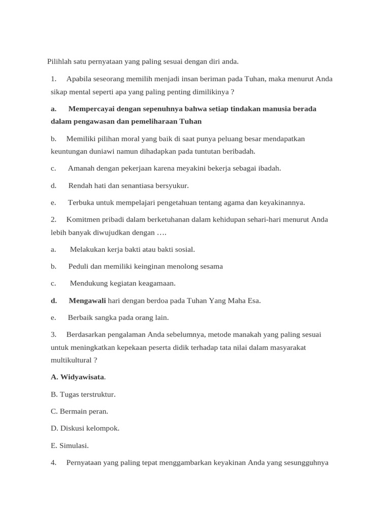 Pilihlah Satu Pernyataan Yang Paling Sesuai Dengan Diri Anda | PDF