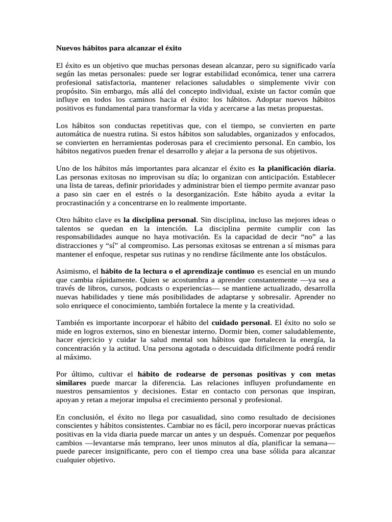 Nuevos Hábitos para Alcanzar El Éxito | PDF | Desarrollo personal ...