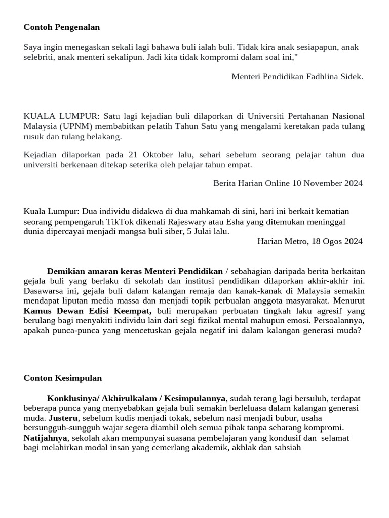 Contoh Pengenalan Buli | PDF