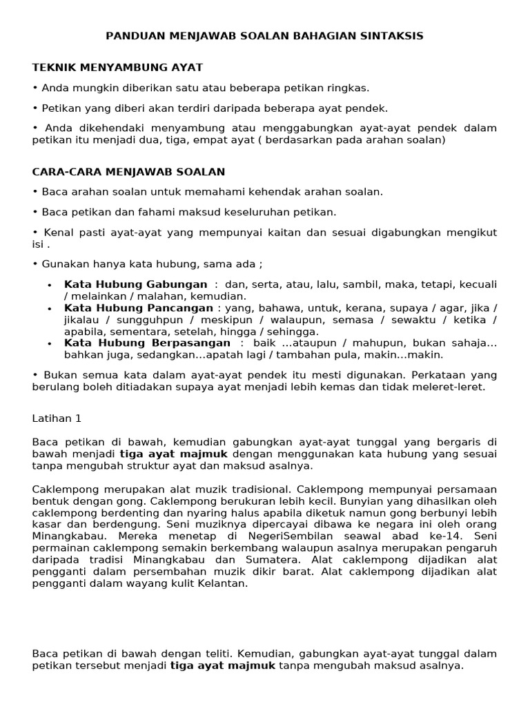 Panduan Menjawab Soalan Bahagian Sintaksis | PDF