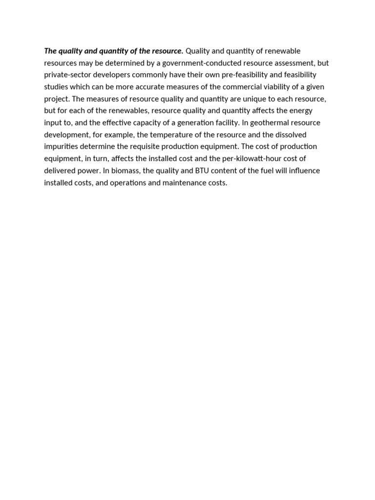 The Quality and Quantity of The Resource | PDF