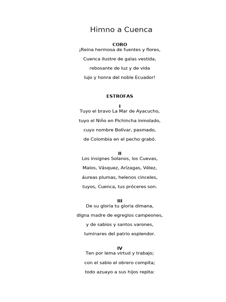 Himno a Cuenca: Letra Completa | PDF