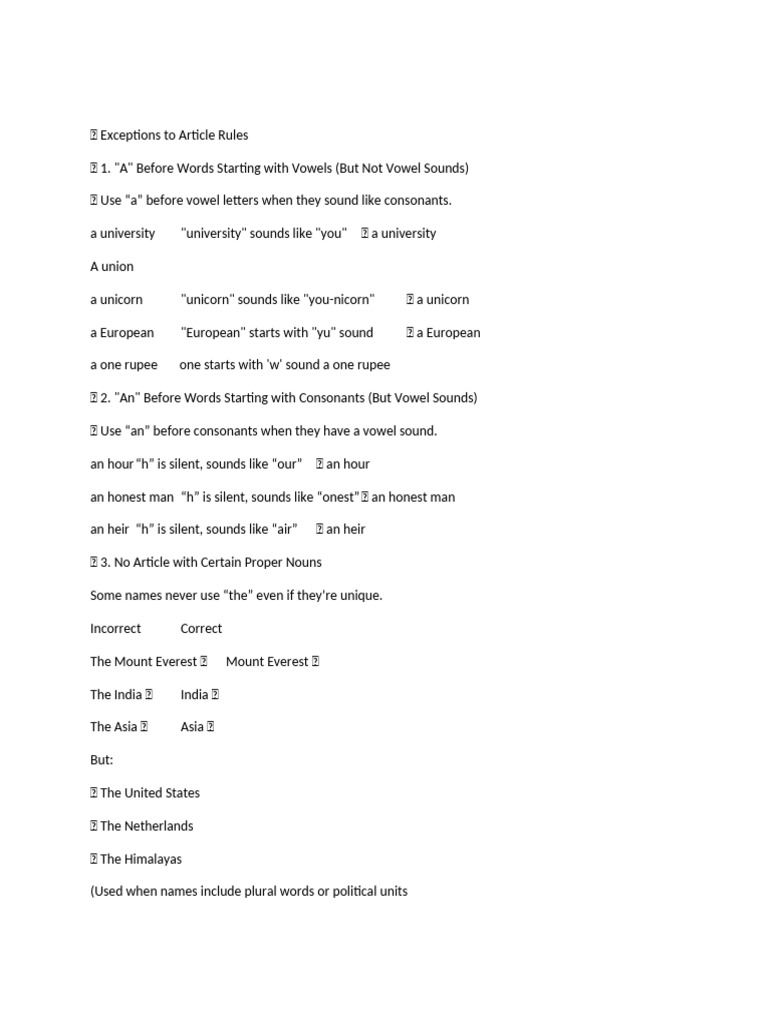 Article Exceptions Explained | PDF