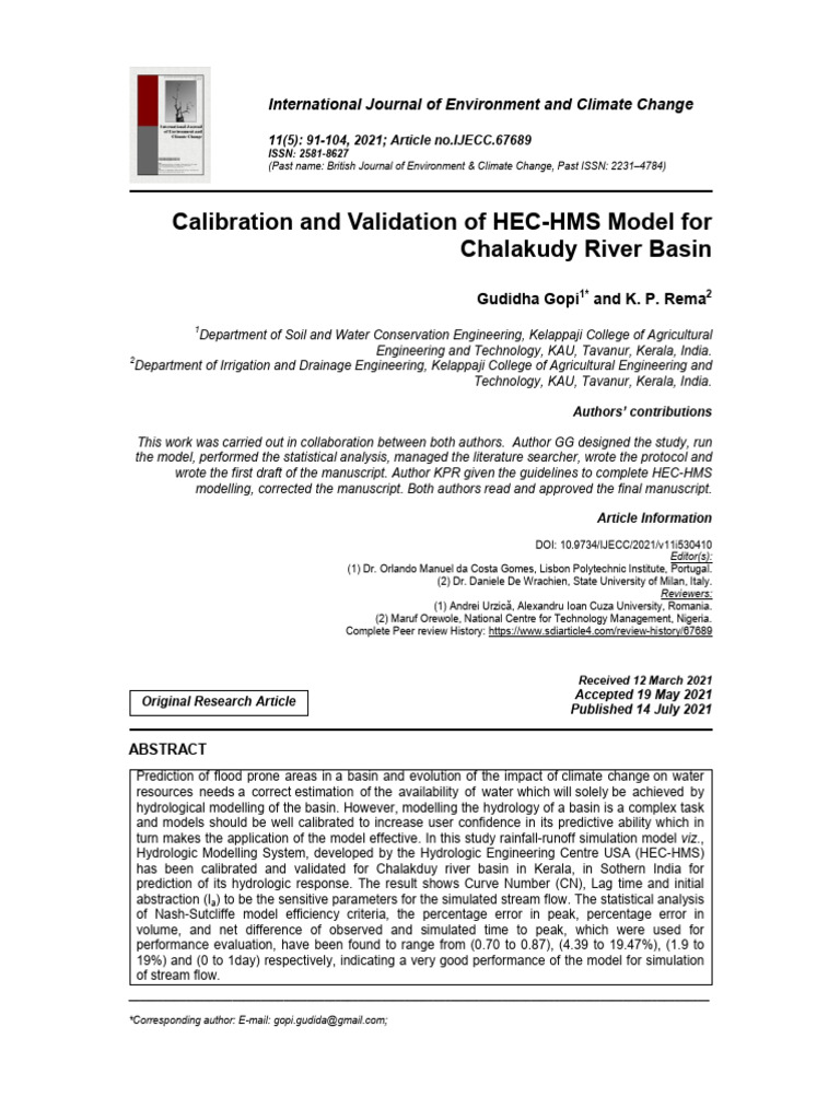 Calibration and Validation of HEC-HMS Model | PDF | Drainage Basin | Discharge (Hydrology)