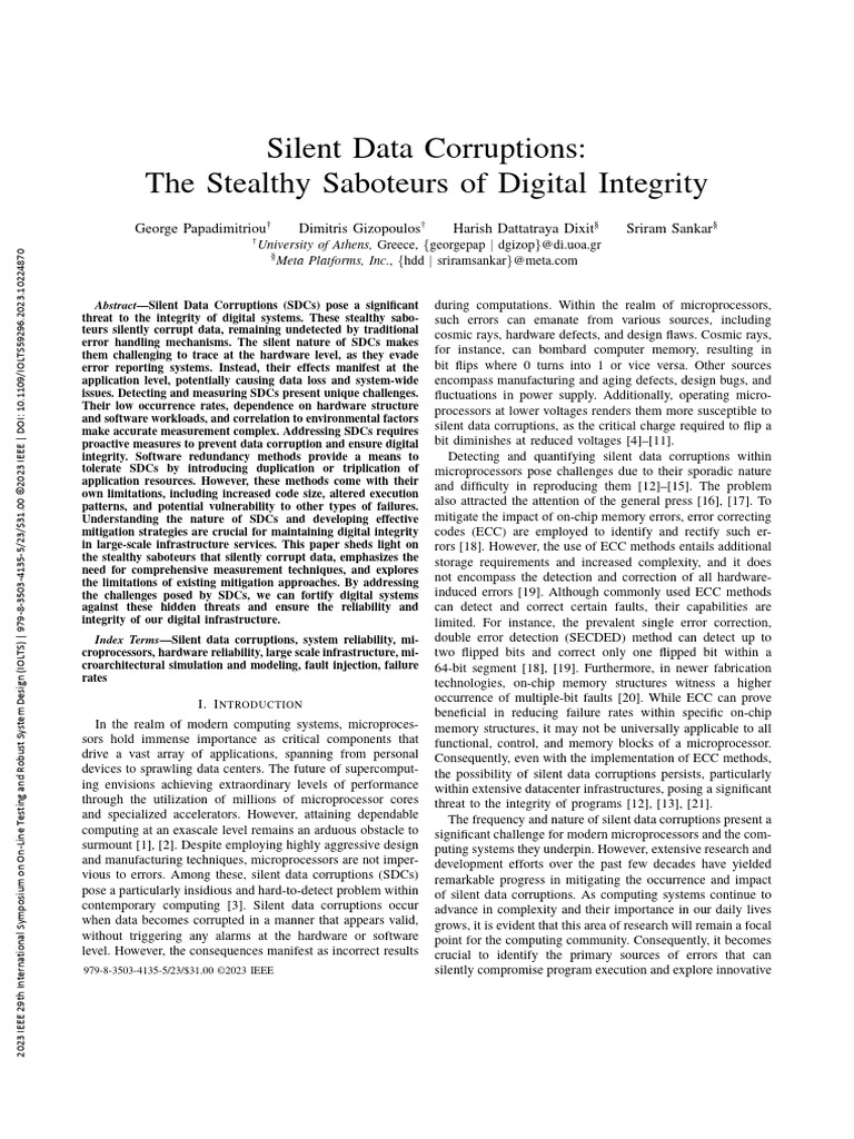 Papadimitriou-2023-Silent Data Corruptions - TH | PDF | Fault Tolerance | Reliability Engineering