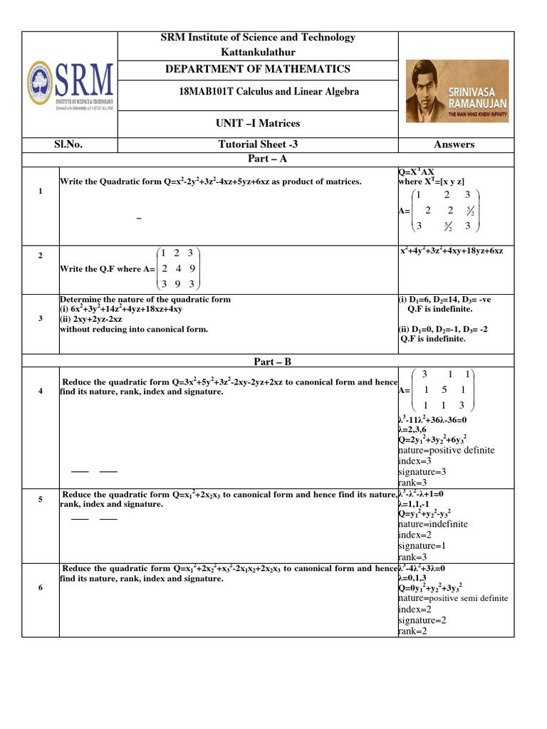 18MAB101T - Unit 1 - Tutorial 3 | PDF | Mathematical Concepts ...