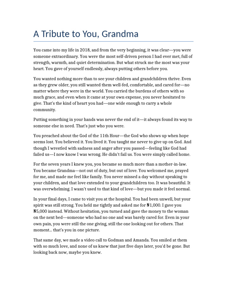 Tribute To Grandma | PDF