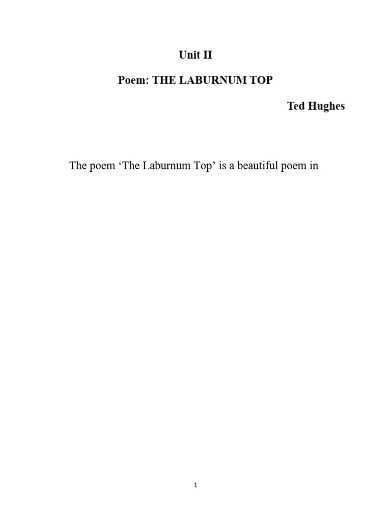 Grade XI Unit II Poem The Laburnum Top | PDF | Poetry