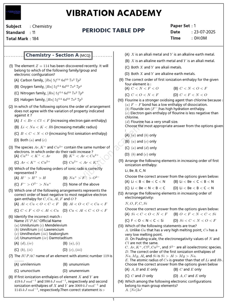 Periodic Table DPP | PDF | Ion | Lanthanide