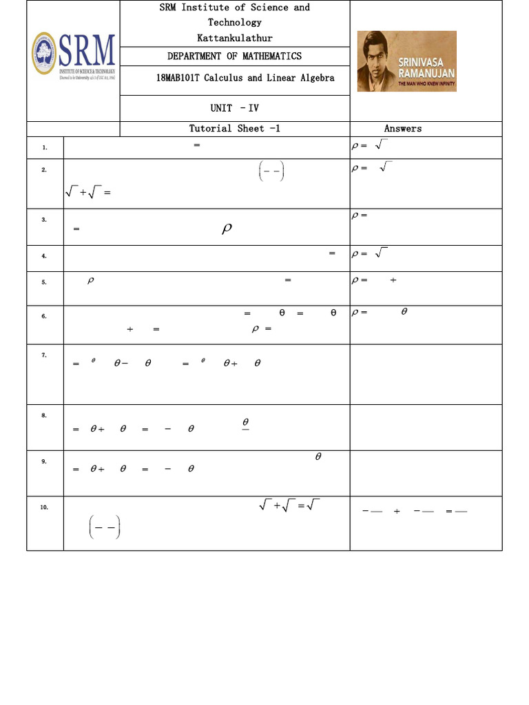 18MAB101T - Unit 4 - Tutorial 1 | PDF