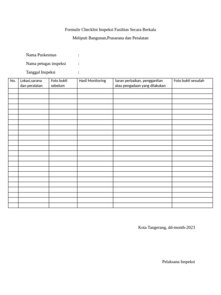 Form Checklist Inspeksi | PDF