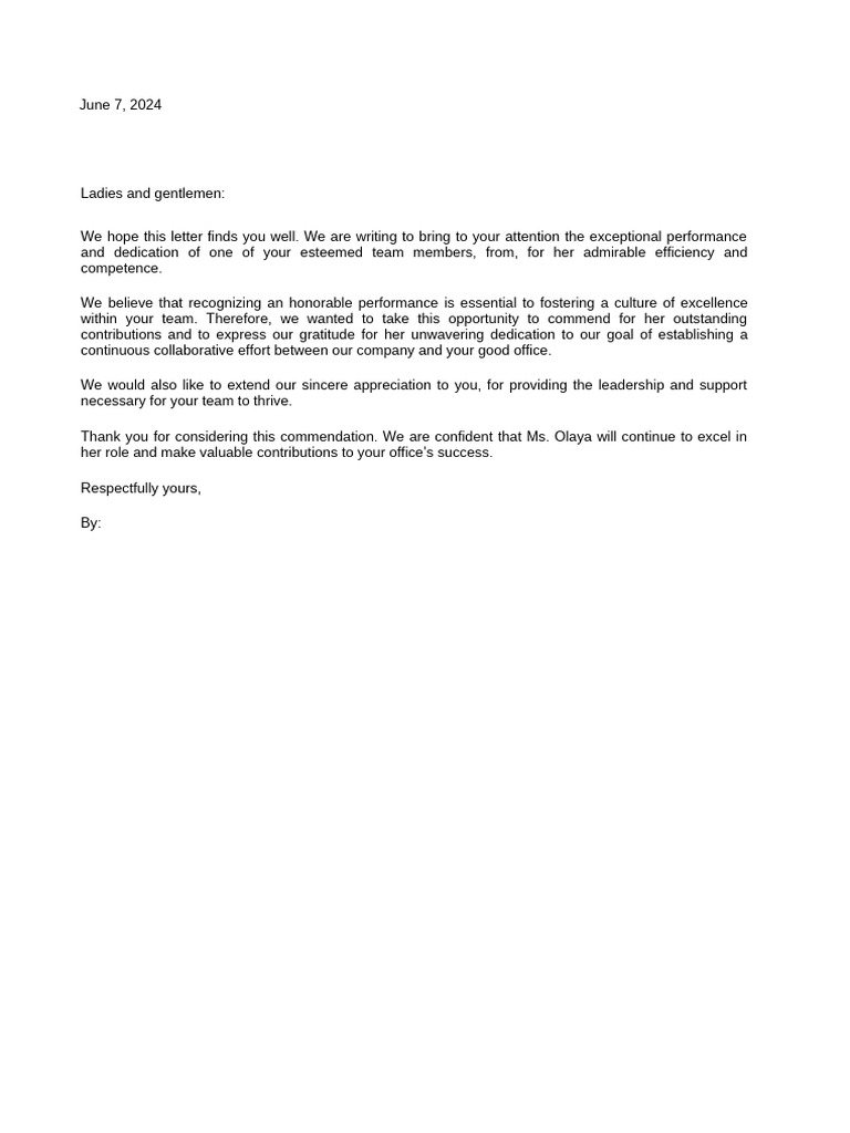 Letter of Commendation | PDF