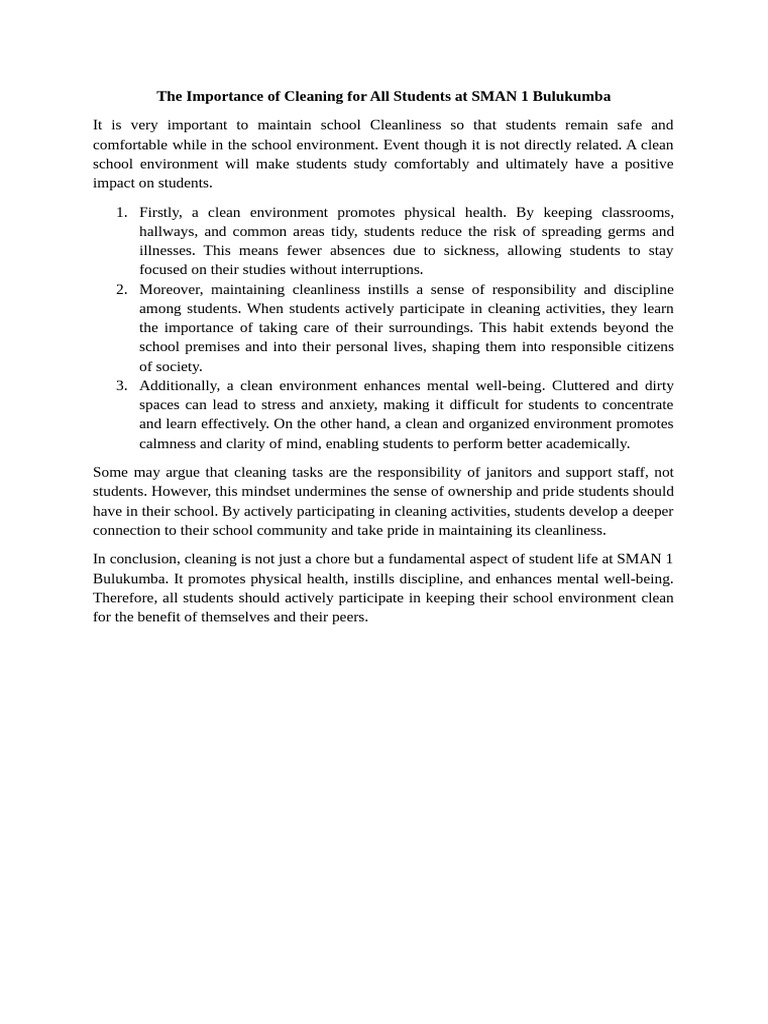 The Importance of Cleanliness | PDF