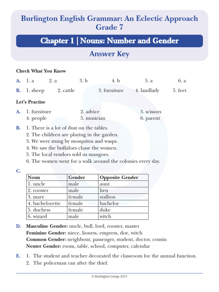 English Grammar Answer Key | PDF | Grammatical Gender | Linguistics