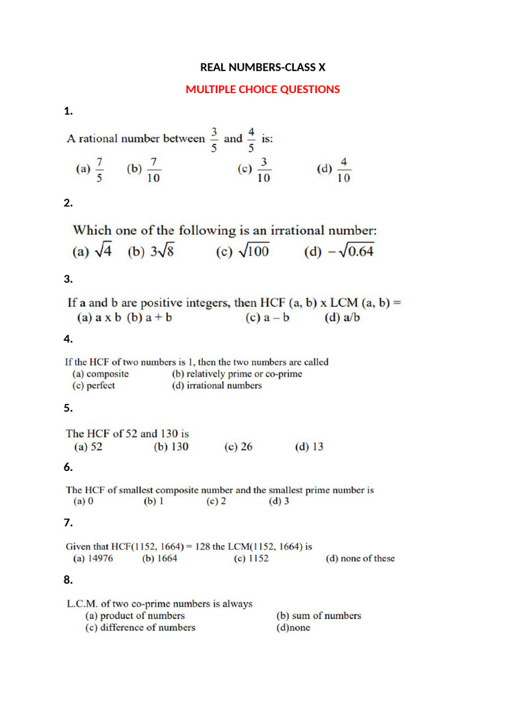 MCQ (Real Numbers) | PDF