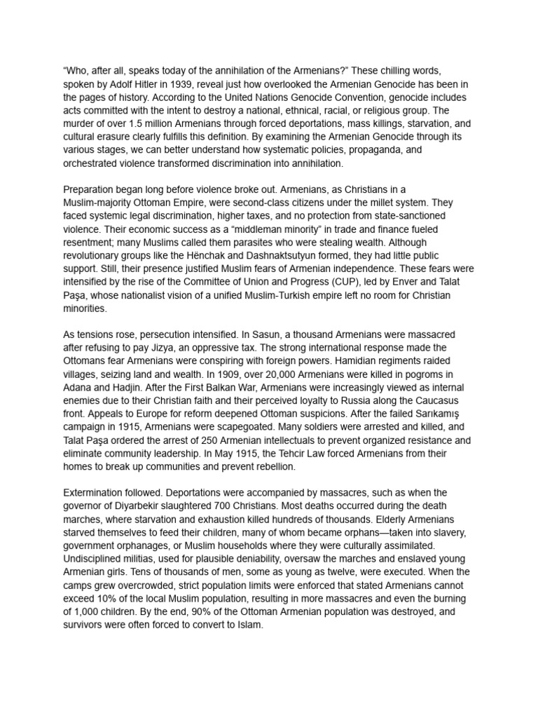 Armenian Genocide Essay | PDF | Armenian Genocide | Human Rights Abuses