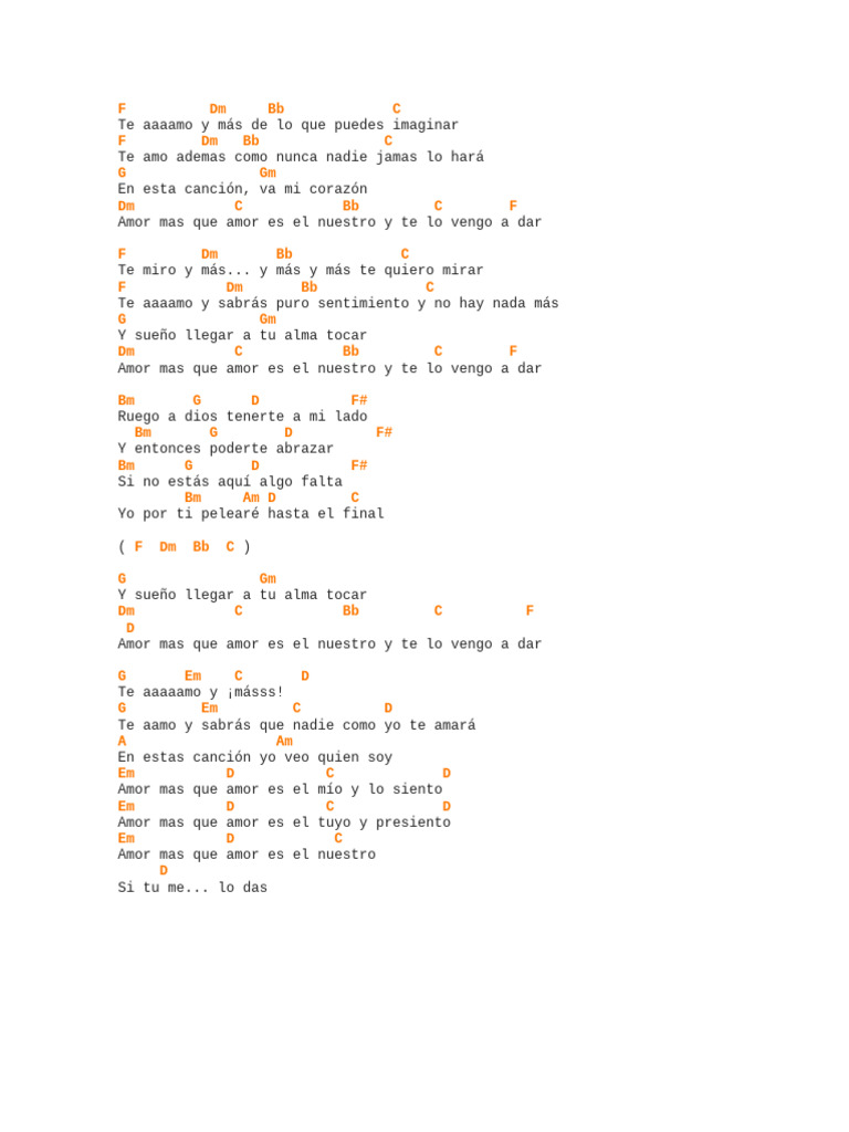 Letra de "Te Amo y Más" | PDF