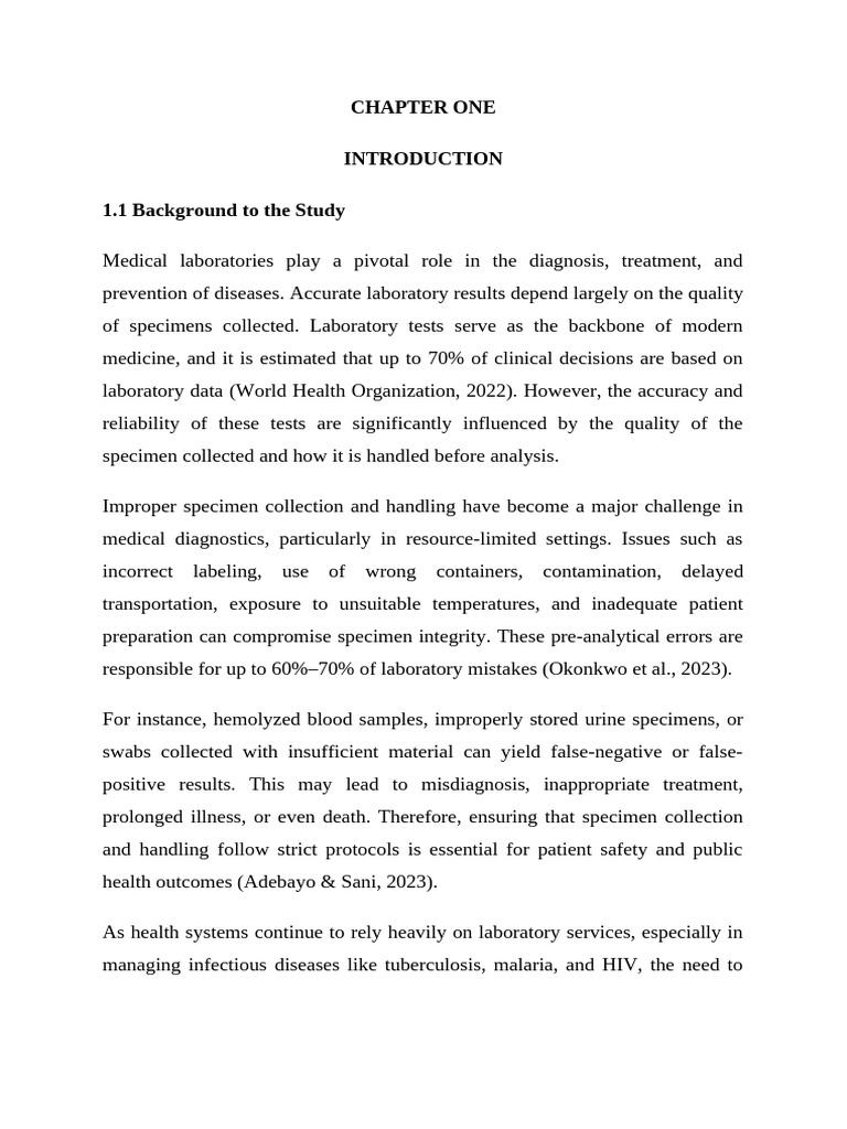 Effect of Improper Specimen Collection and Handling On Laboratory ...