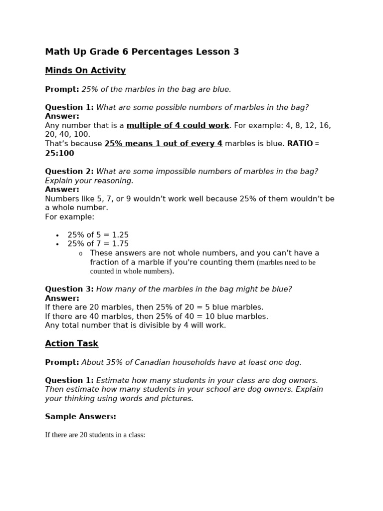 Grade 6 Percentages Lesson Overview | PDF | Mathematics