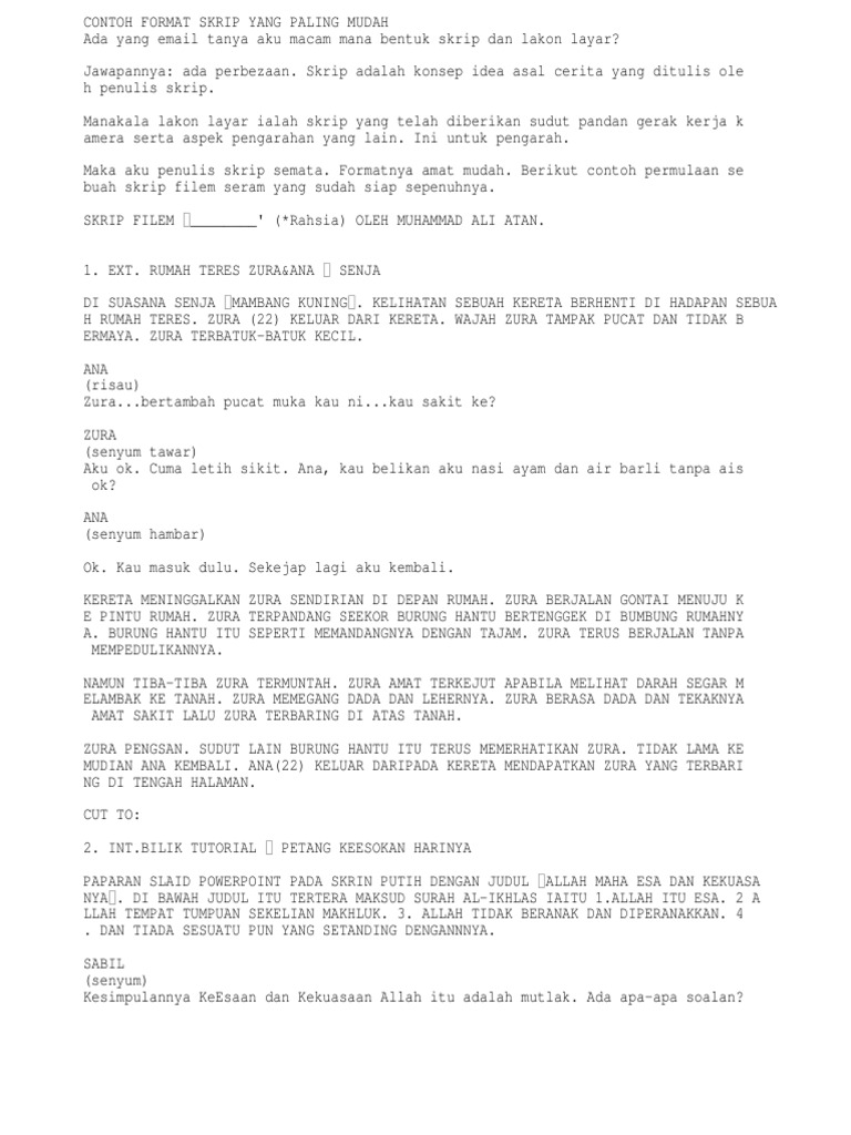Format Skrip Filem | PDF | Seni & Disiplin Bahasa | Kajian Bahasa Asing