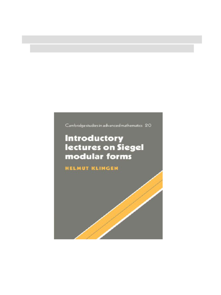 Introductory Lectures On Siegel Modular Forms 1st Edition Helmut ...