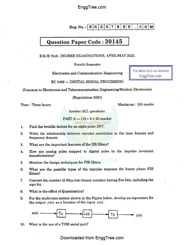EC3492 Digital Signal Processing Apr May 2023 Question Paper Download | PDF