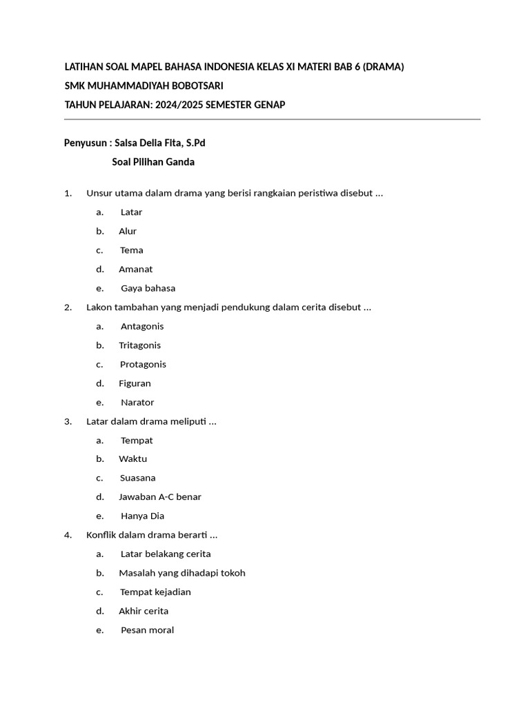 Latihan Soal Mapel Bahasa Indonesia | PDF