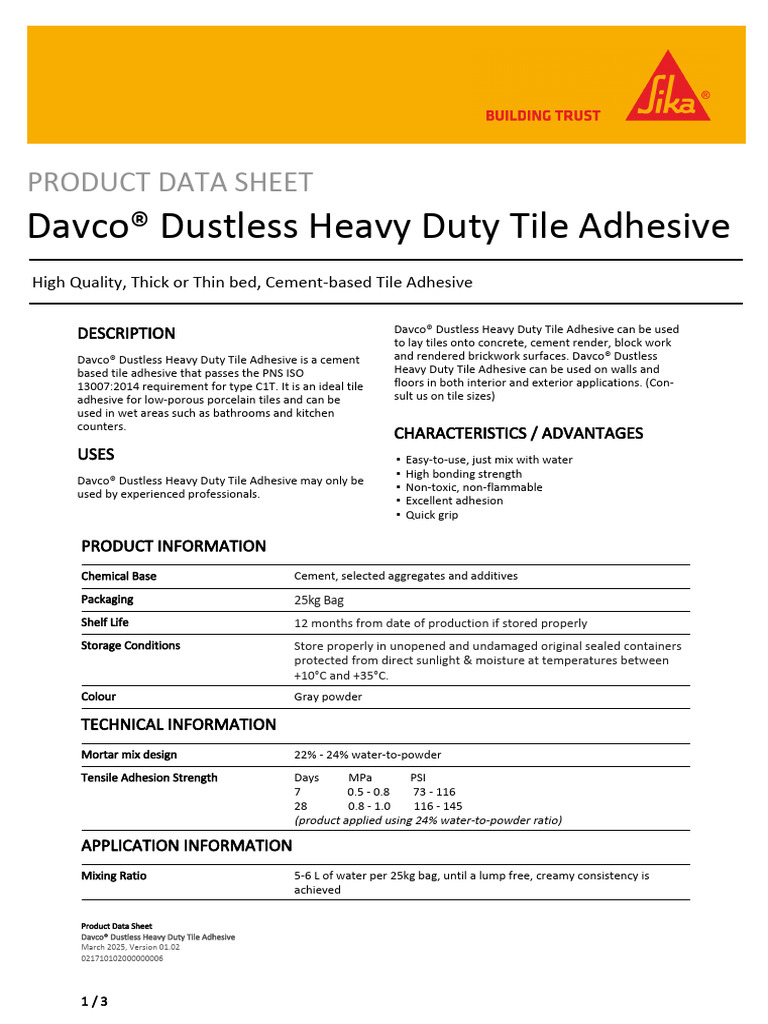 Davco Tile Adhesive | PDF | Tile | Adhesive