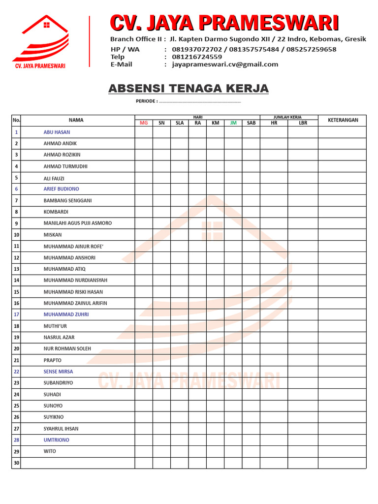 Absensi Pekerja | PDF