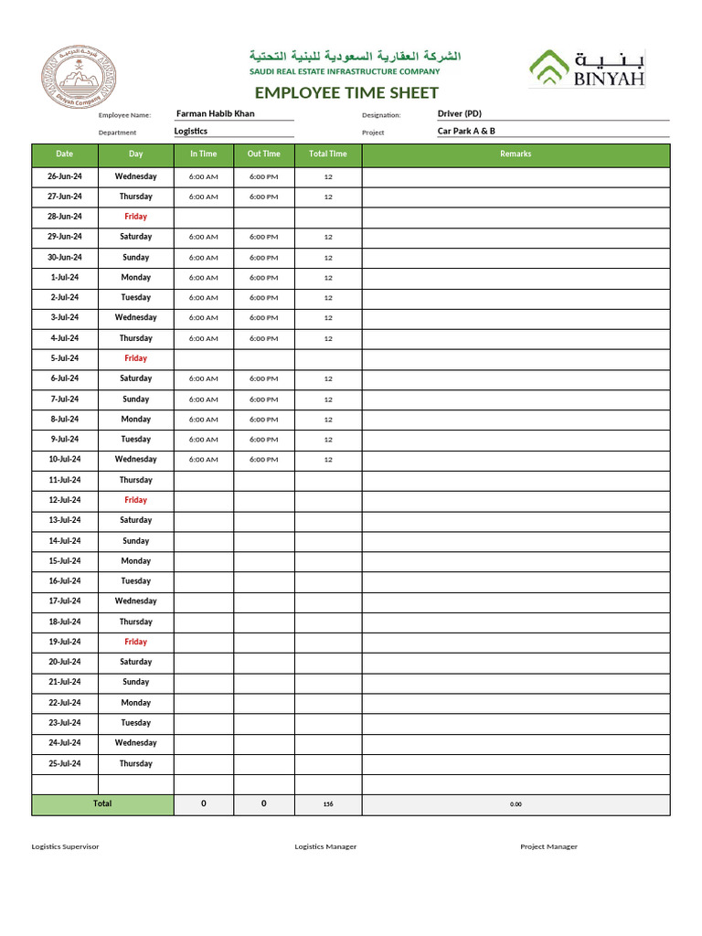Blank Time Sheet | PDF