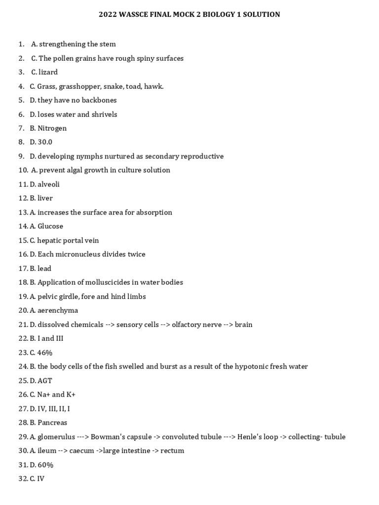 2022 WASSCE Biology Mock Solutions | PDF