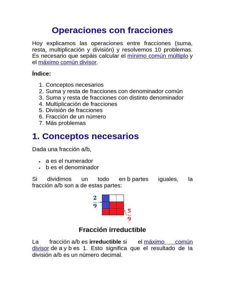 Operaciones básicas con fracciones | PDF | Sustracción | División ...
