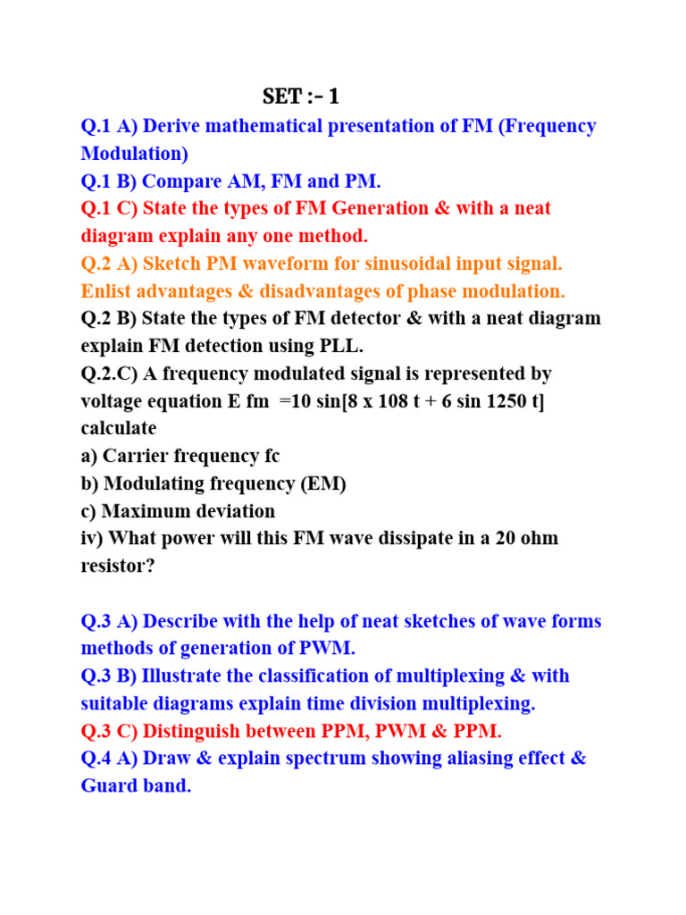 PCS Very Most Important Questions | PDF | Frequency Modulation | Sampling (Signal Processing)