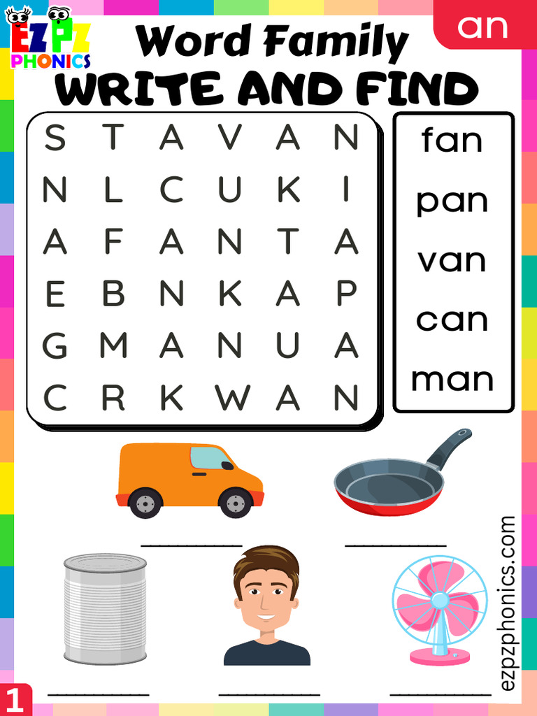 An Words Write and Find Phonics Word Families Worksheet | PDF