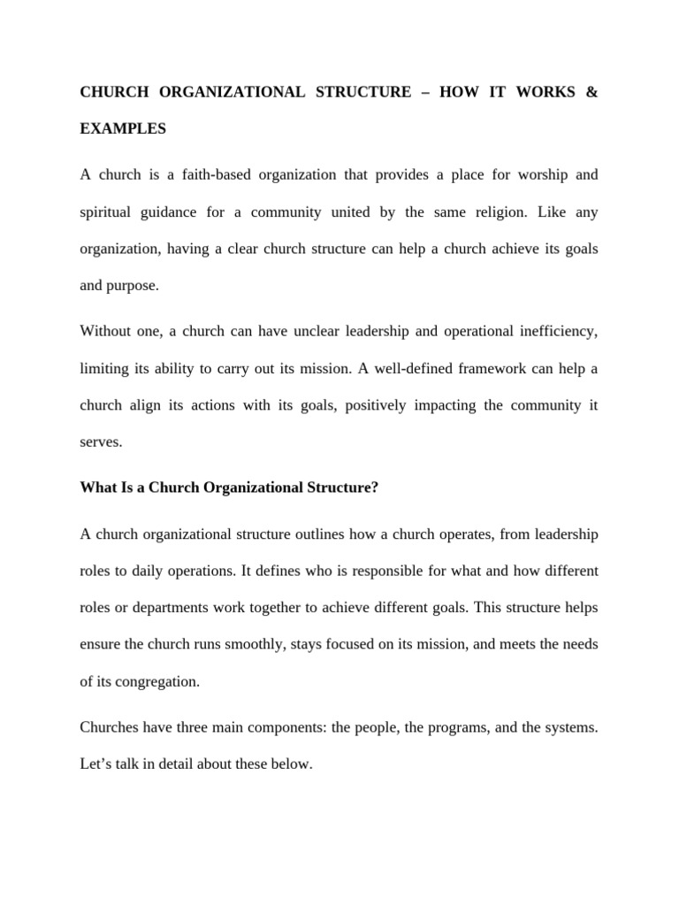 Church Organizational Structure Explained | PDF | Leadership | Goal