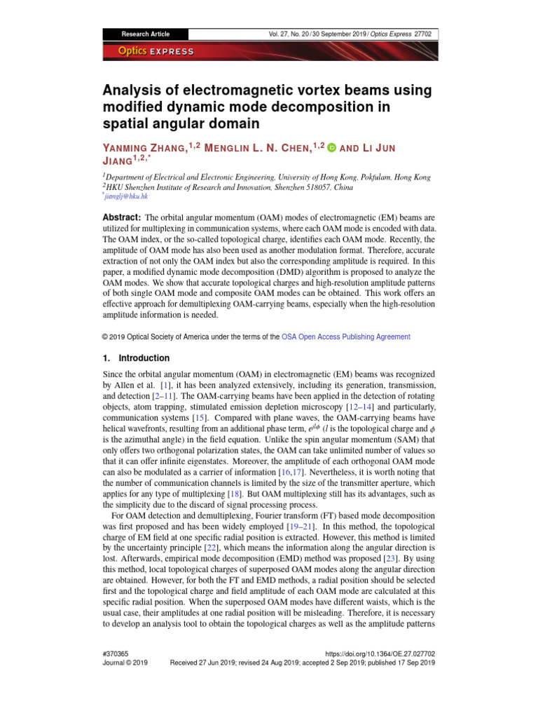 (Others 2019 OE) Analysis of Electromagnetic Vortex Beams Using ...