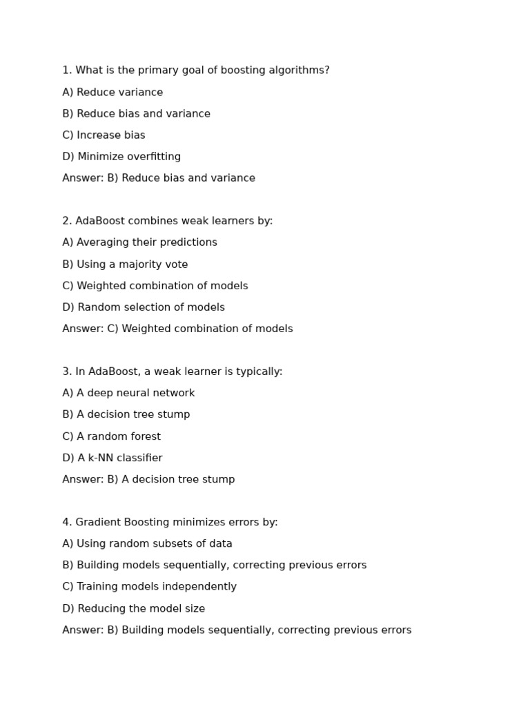 100 AdaBoost and GBM MCQs | PDF | Errors And Residuals | Machine Learning